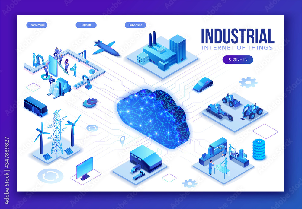 Industrial internet of things infographic illustration, blue neon ...