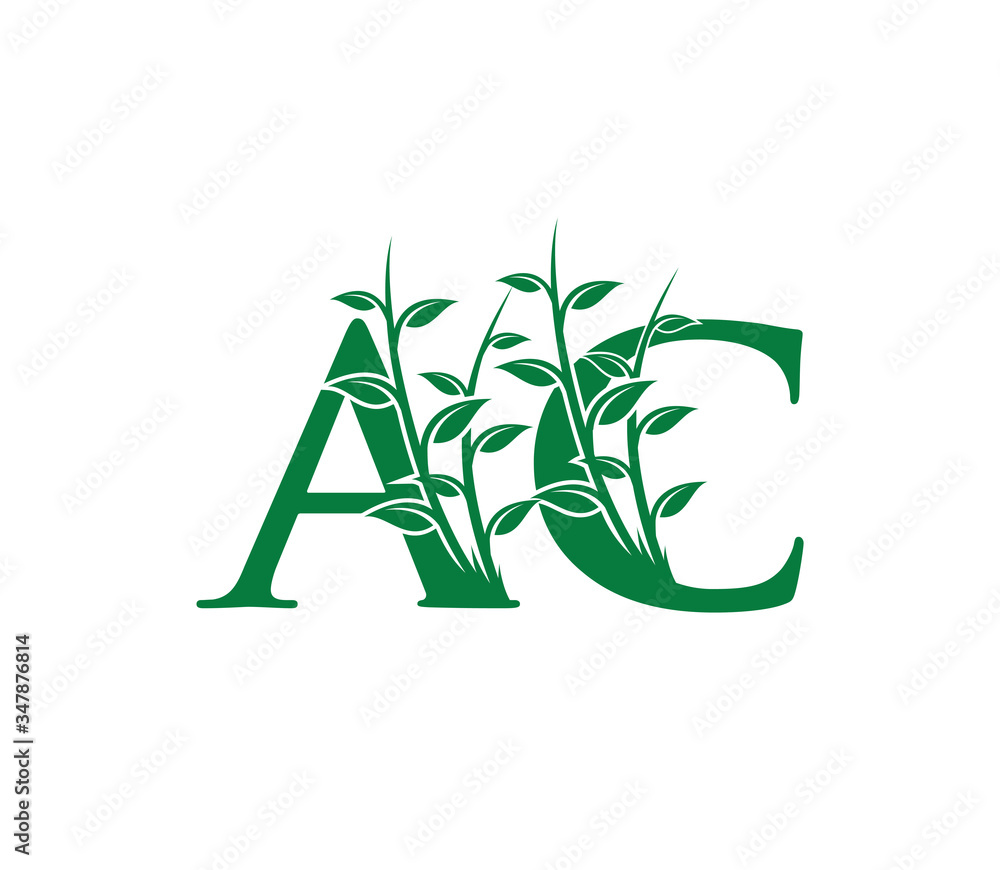 Nature Green Leaves A, C and AC Letter Mark Logo Template. Stock Vector ...