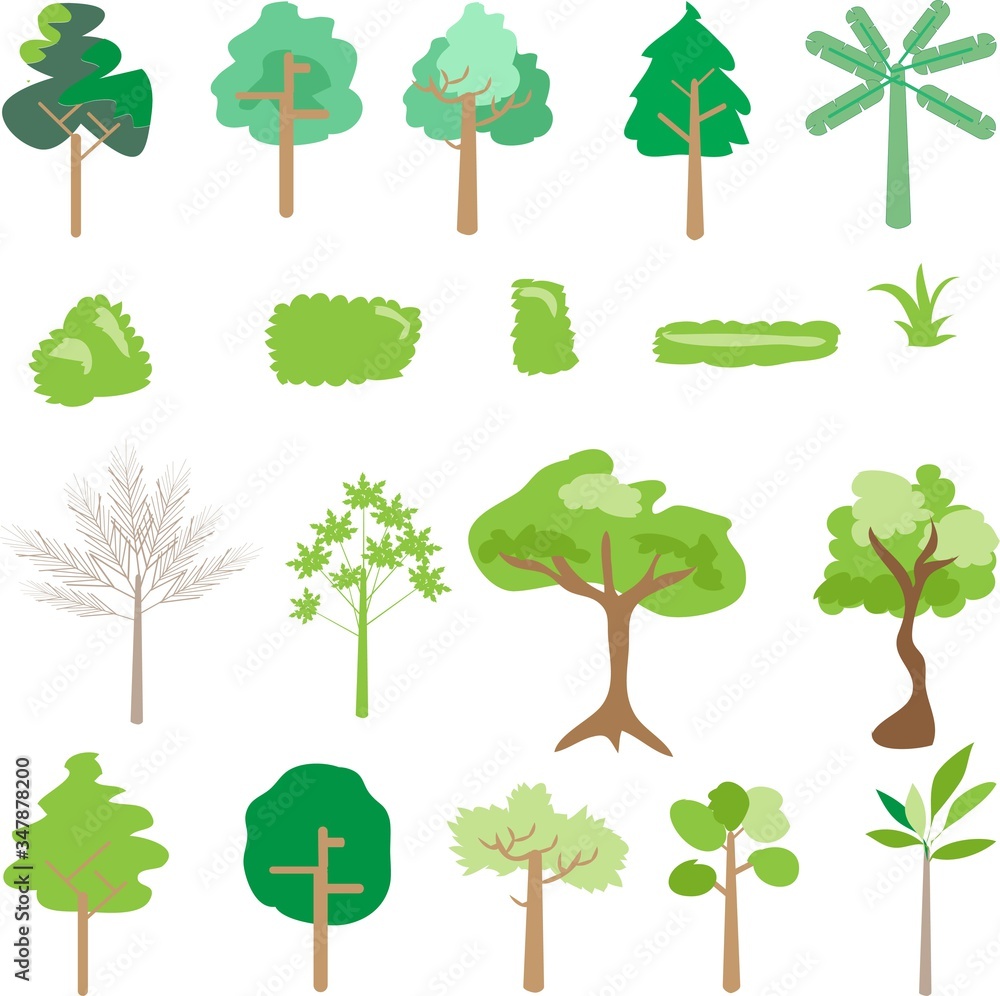 Tree and Bushes Set Landscape Design Elements Stock Vector | Adobe Stock
