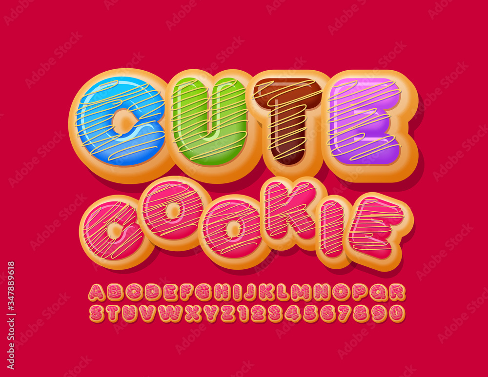 Vector bright sign Happy Cake with creative Font. Pink Glazed Donut ...
