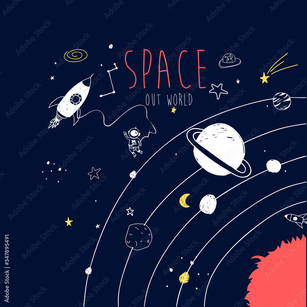 Hand drawn space elements. Space about doodle illustration. Vector ...