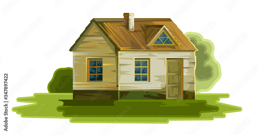 Exterior of an old house. Isolated vector illustration. Cracked walls ...