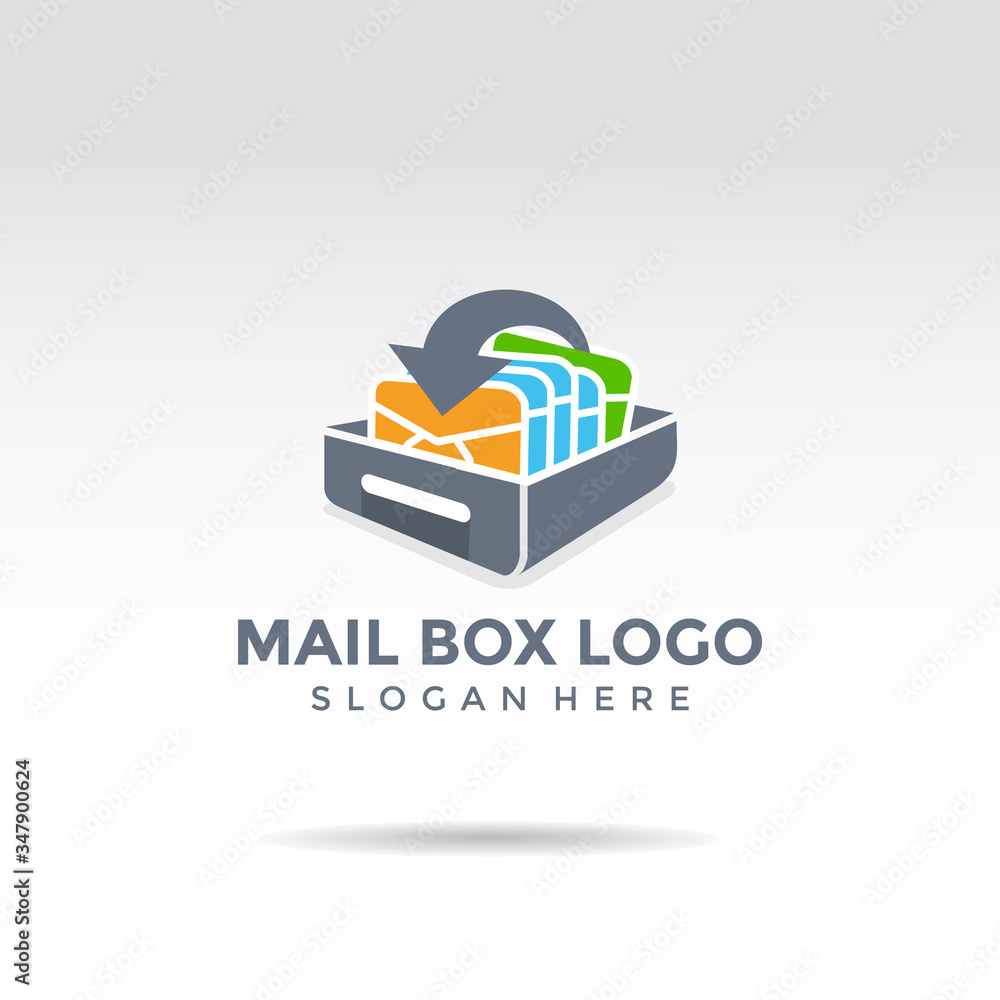 Mail Box template logo design. file offive, colorfun design. Vector ...