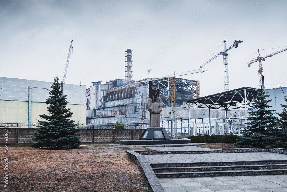 Chernobyl Abandoned Nuclear Plant. Nuclear Plant visible reactor no. 4 ...