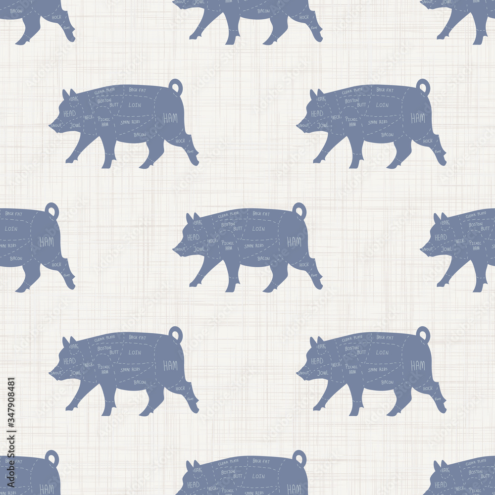 Seamless french farmhouse pig charcuterie butcher pattern. Farmhouse ...