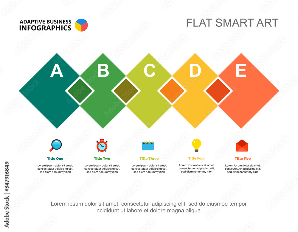 Five options process chart slide template. Business data. Feature ...