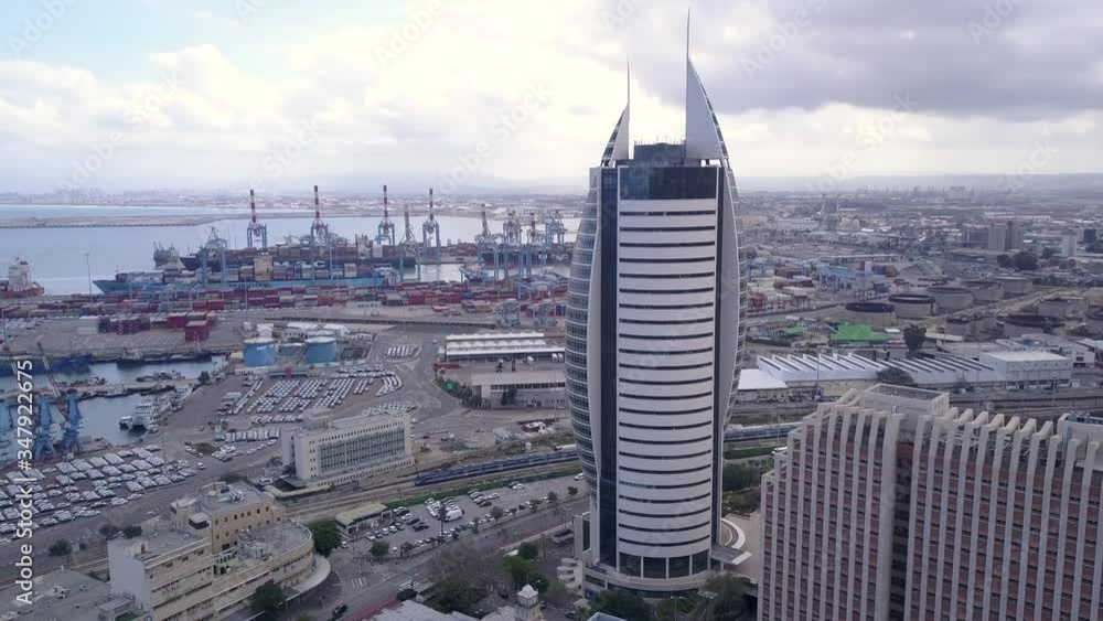 View from above on the downtown area of Haifa Israel. Haifa Port Area ...