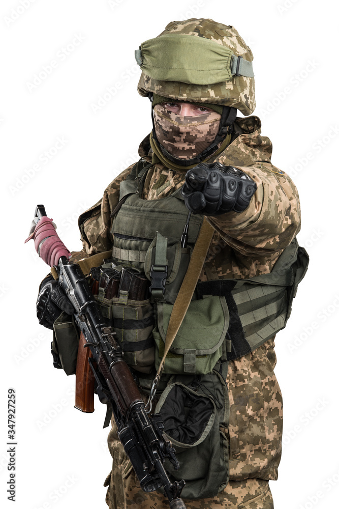 Ukraine officer in mechanized infantry uniform isolated with clipping ...