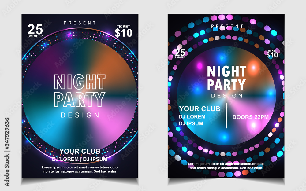 Night dance party music layout cover design template background with ...