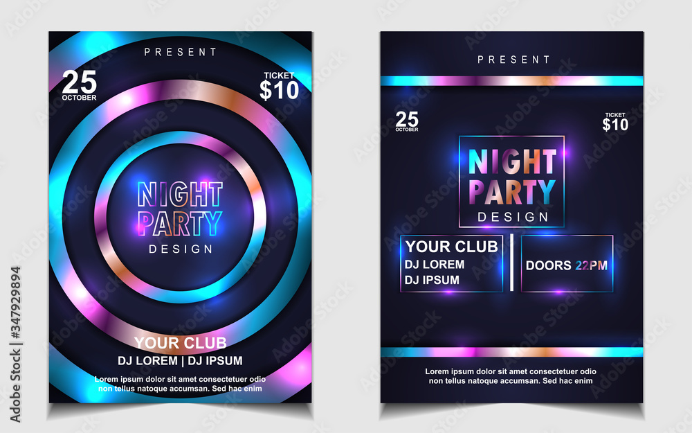 Night dance party music layout cover design template background with ...