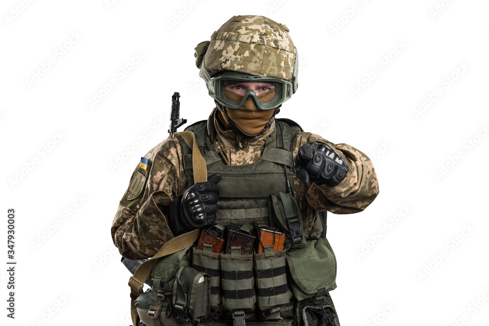 Ukraine officer in mechanized infantry uniform isolated with clipping ...