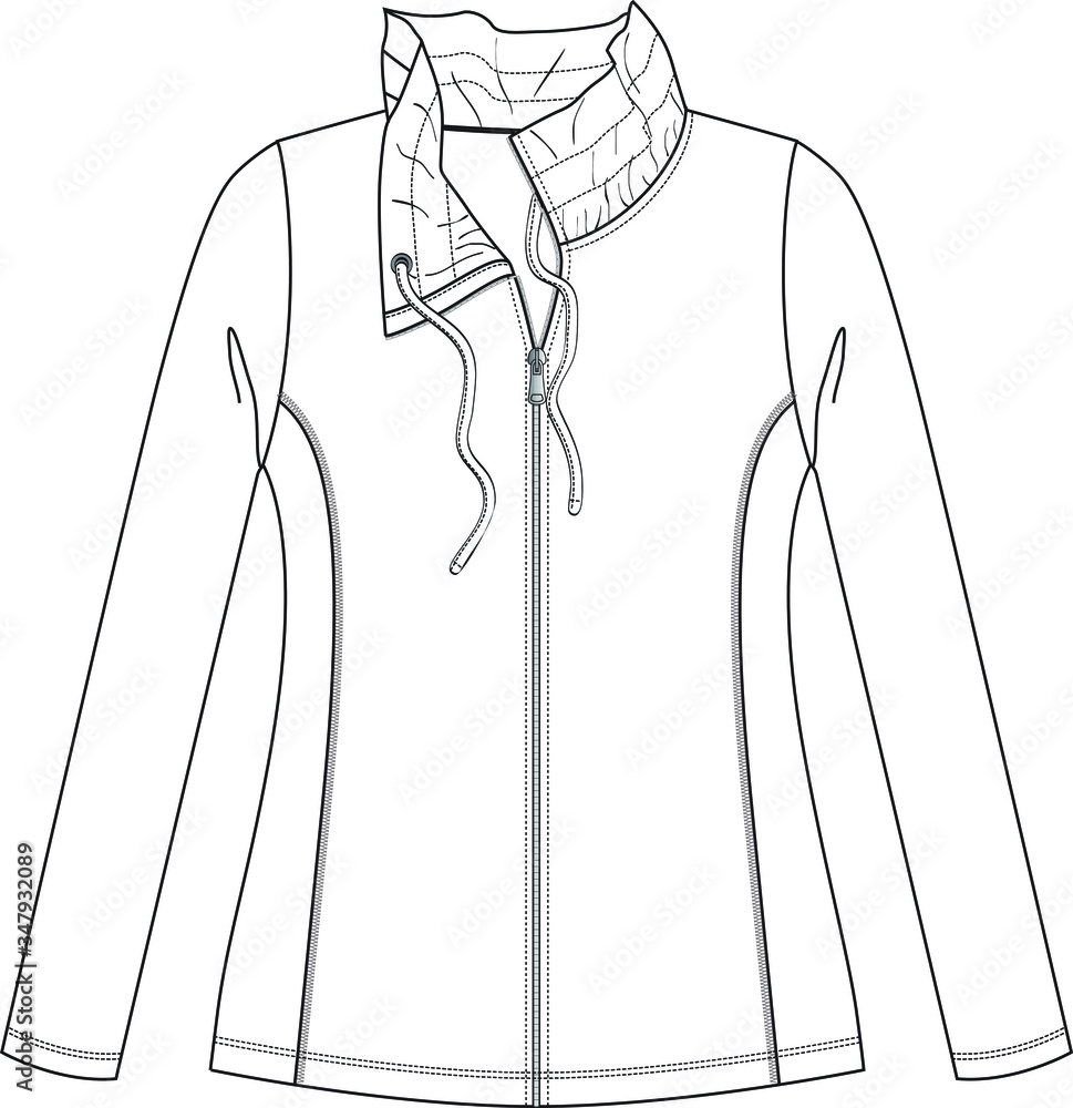 Women's Jacket Fashion Flat Sketches Template. Drawing of zipper jacket ...
