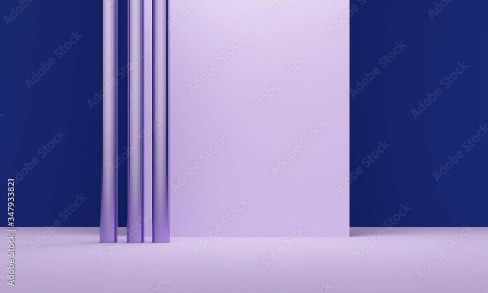 Blue room with a metal lilac column. Backdrop design for product ...