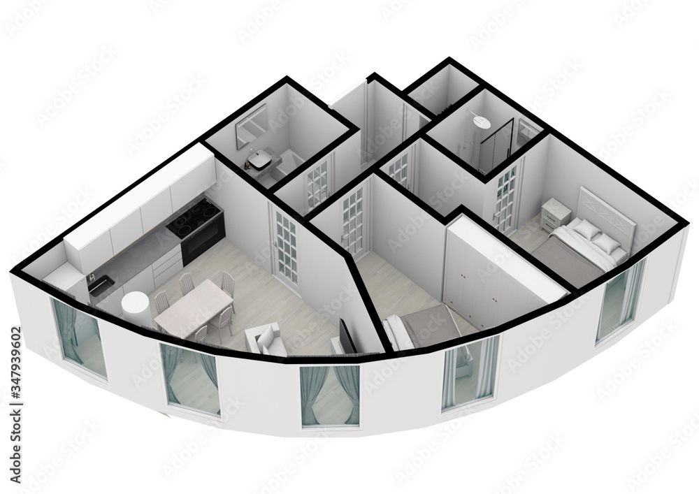 House Floor Plan elevation 3d. Floor plan. Color floor plan. Floor plan ...