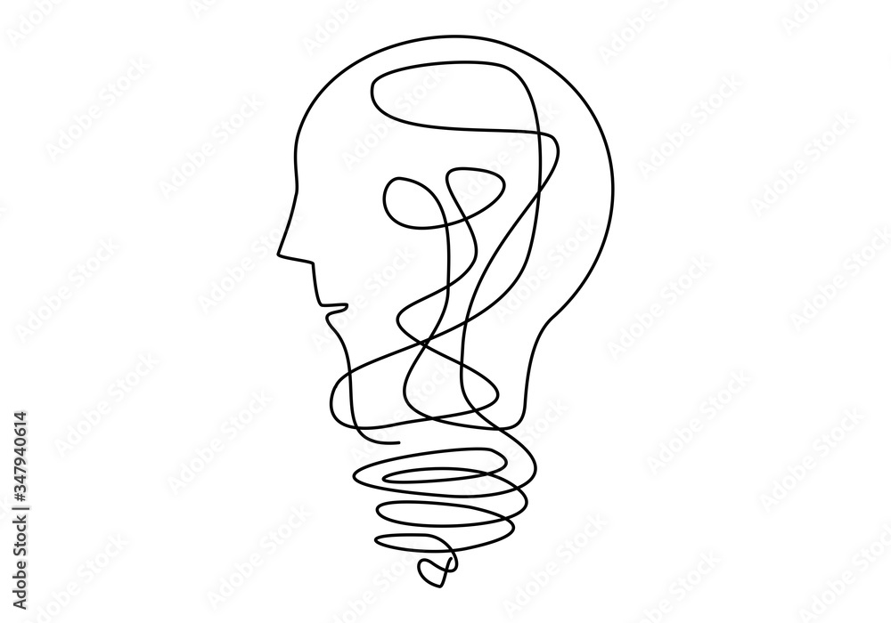 Continuous line art or One Line Drawing of a human brain. The concept ...