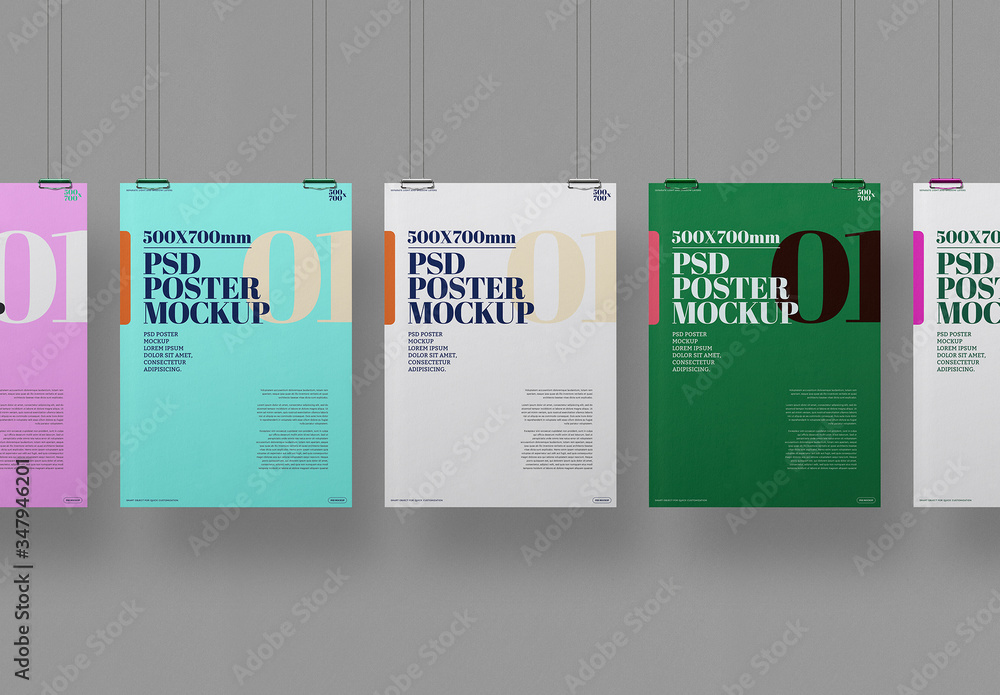 Modelo de 5 Posters Mockup do Stock | Adobe Stock