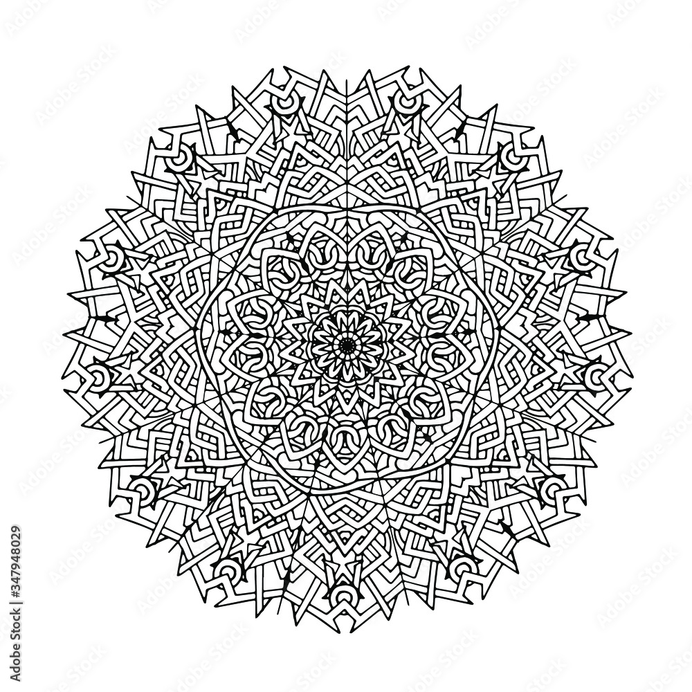 Geometric mandala coloring. A round pattern. Are observed. Hand-drawn ...