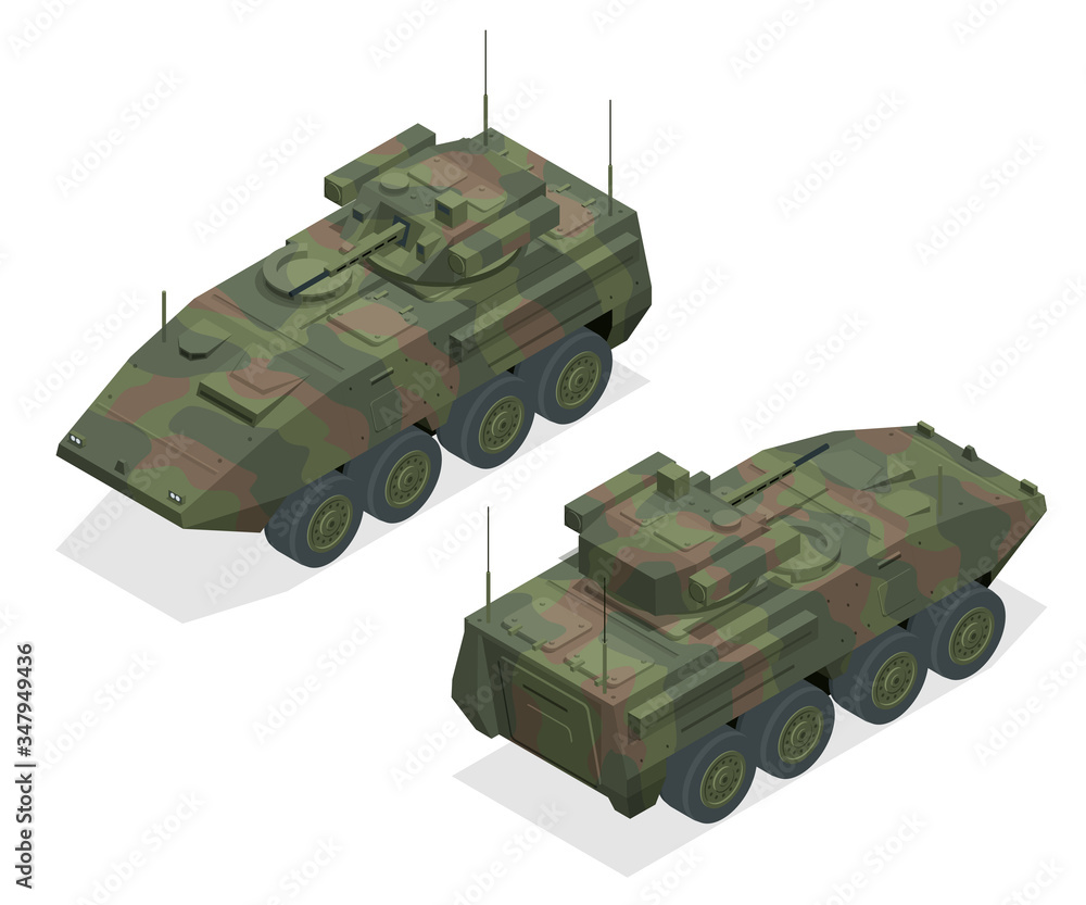 An armoured personnel carrier APC , broad type of armoured, military ...