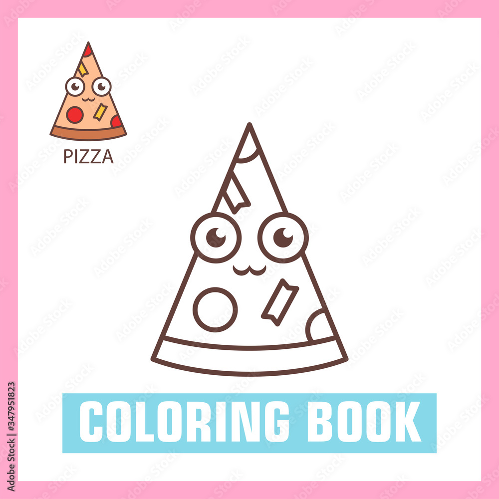Coloring book with pizza. Color the ice cream drawing activity ...