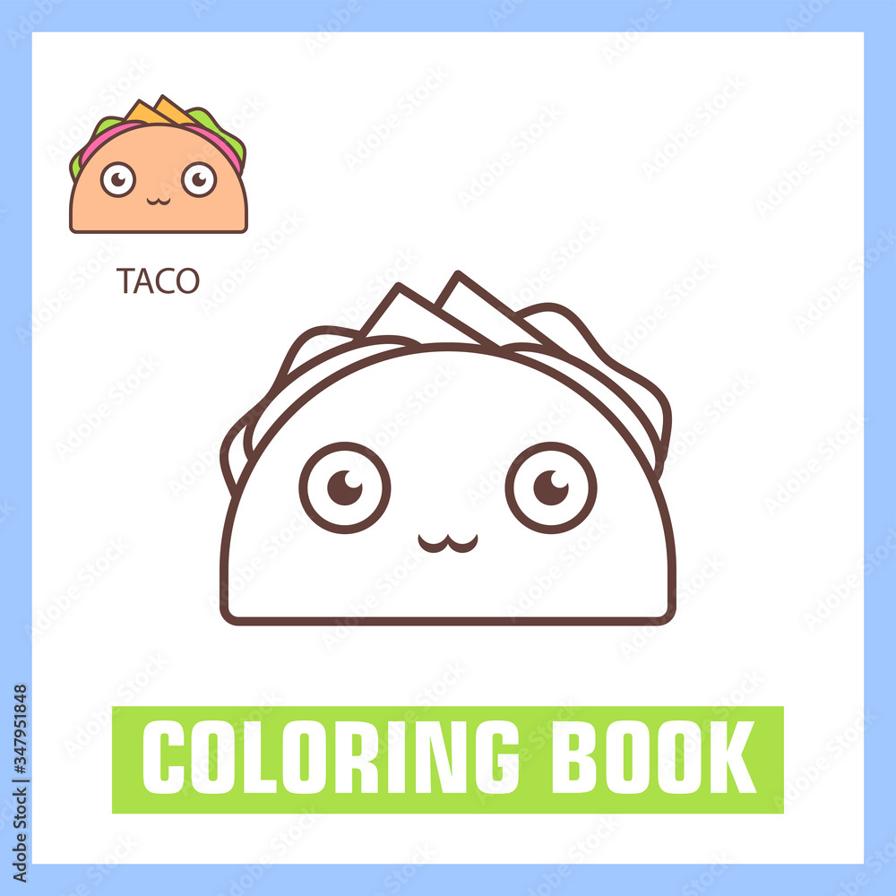 Coloring book with taco. Color the ice cream drawing activity ...