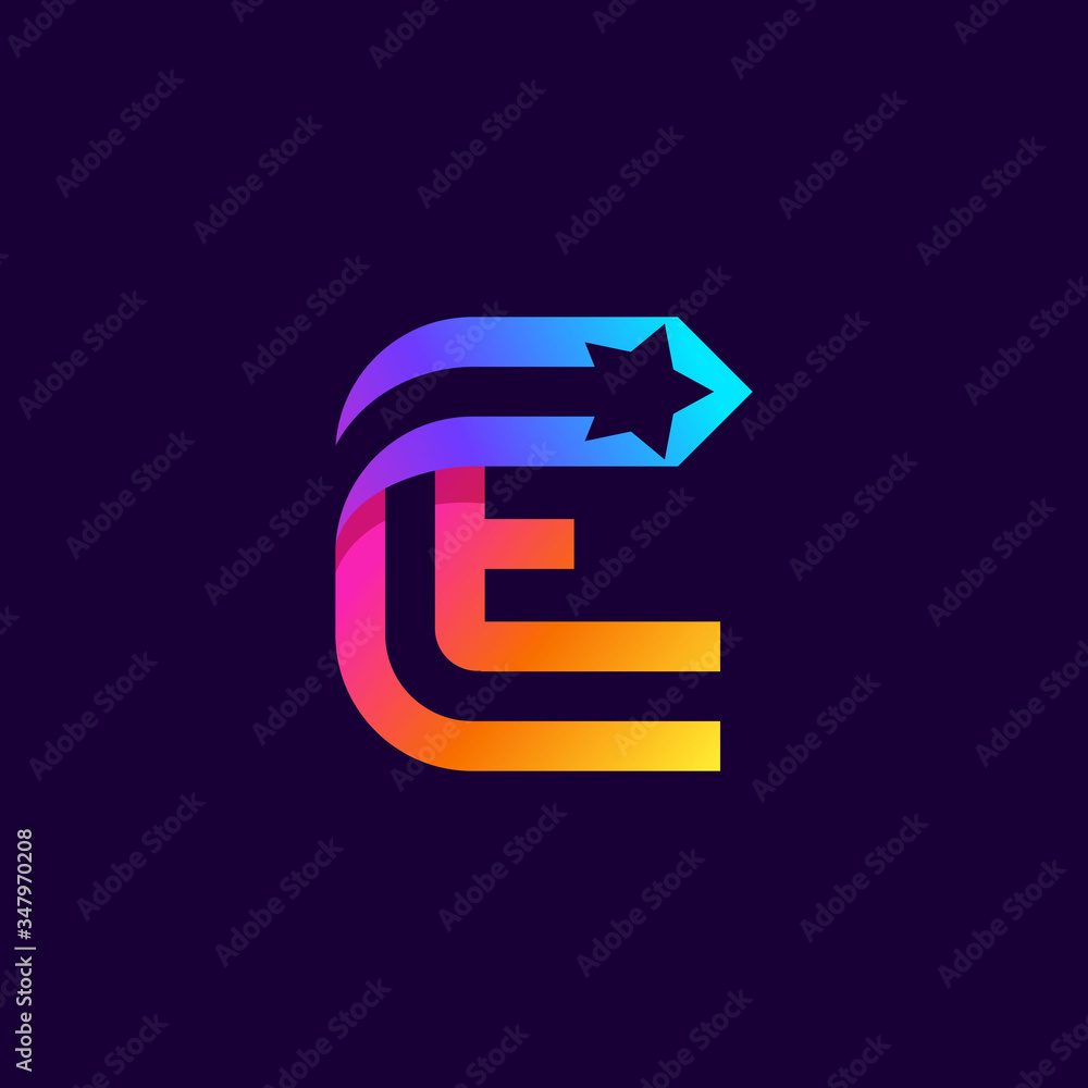 Letter E logo with star inside. Vector parallel lines icon. Stock ...