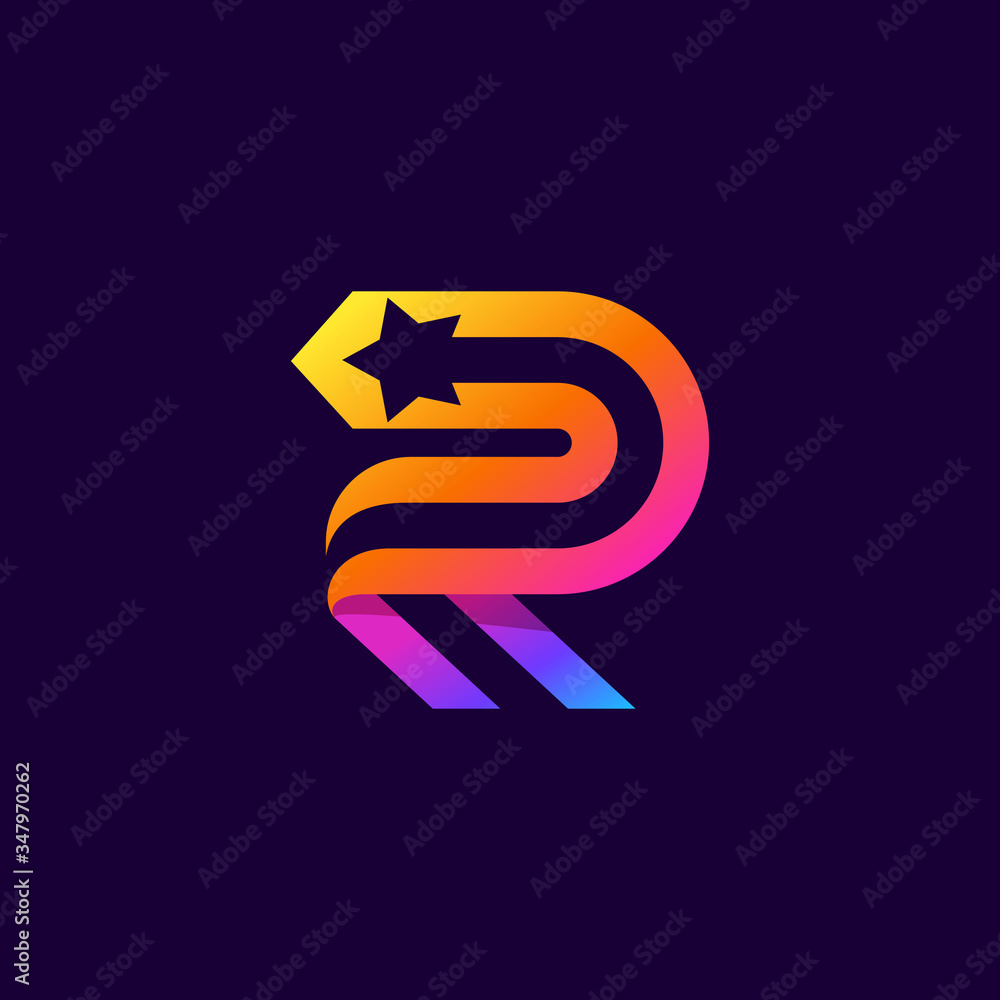 Letter R logo with star inside. Vector parallel lines icon. Stock ...