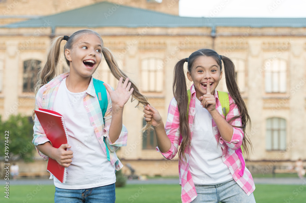 Happiness and joy. Smiling friends having fun at school yard. Happy ...