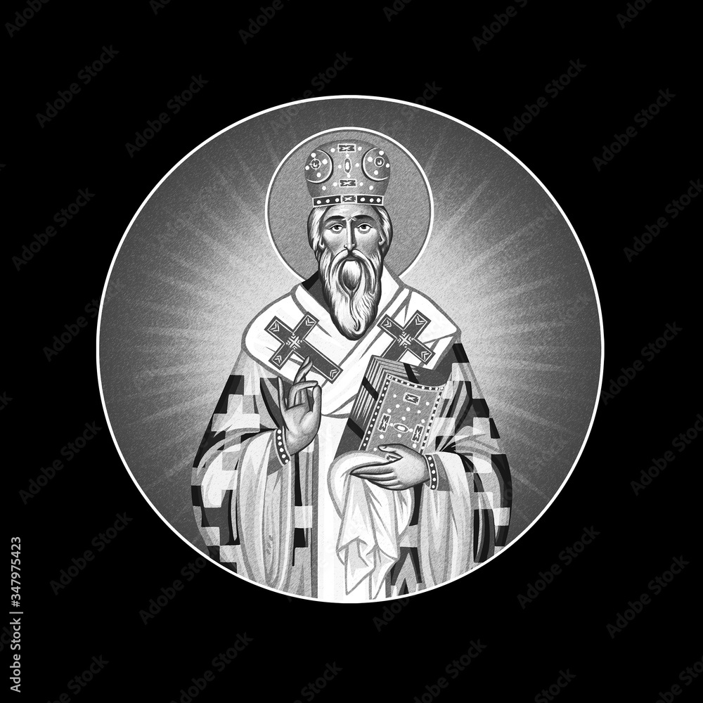 Basil of Ostrog. Round illustration, clip art in Byzantine style black ...