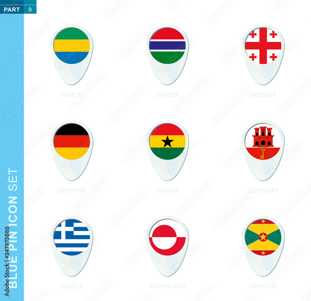 Pin flag set, map location icon in blue colors Stock Vector | Adobe Stock