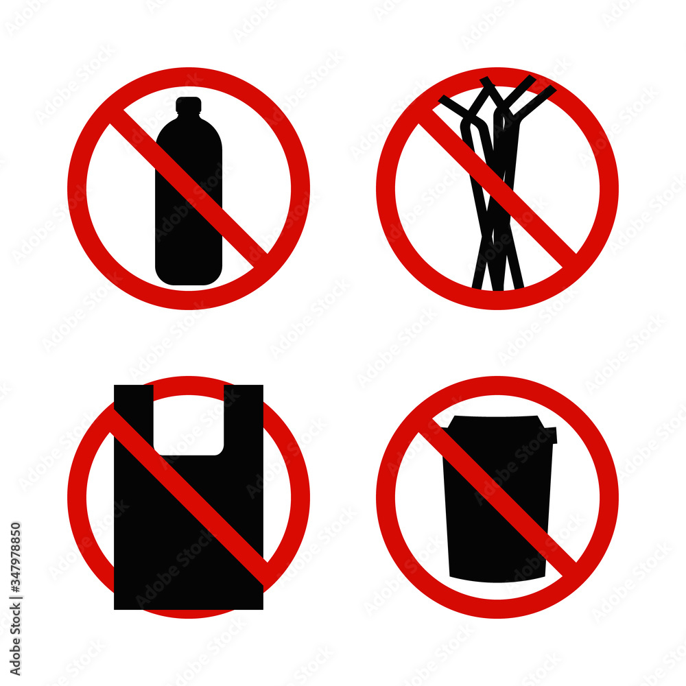 Set of no plastics sign. Save the earth and good environment concept ...