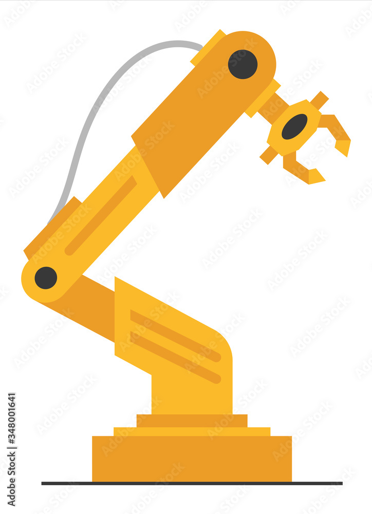 Vector flat robot arm welding at factory line. Modern plant tech ...