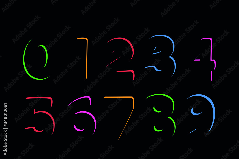 Kids Colored Cartoon Number Set. Vector set of 1-9 digit baby icons ...