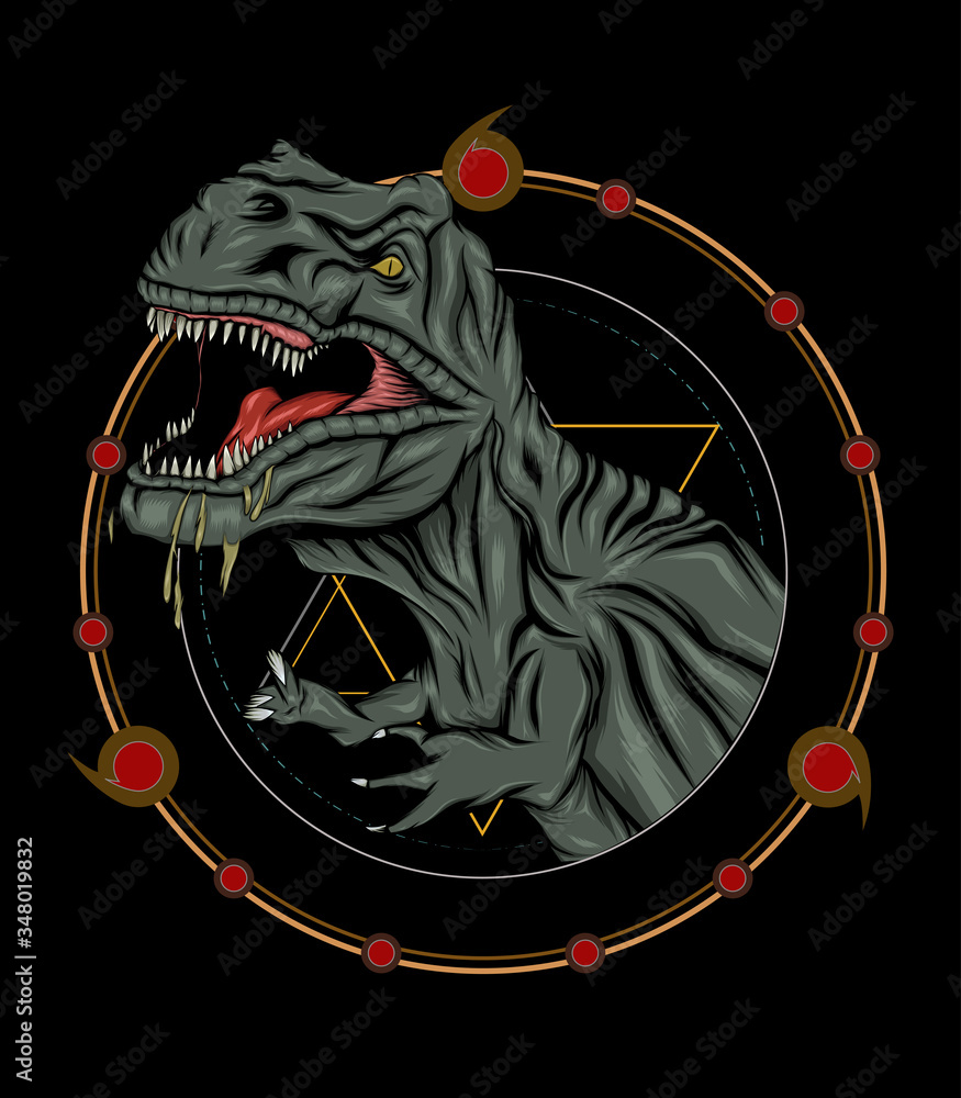 Illustration of green head tyranosaurs or t rex for poster element with ...