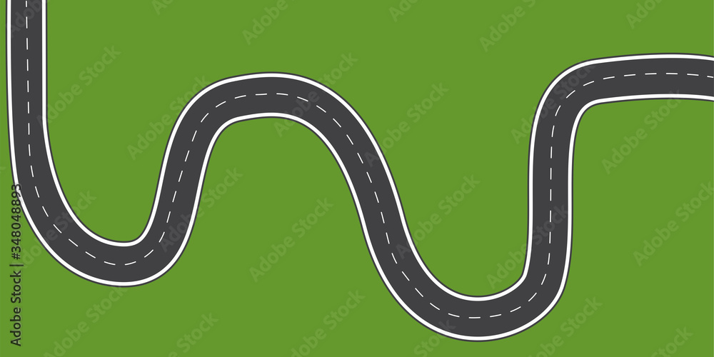 Long winding road cartoon vector. Flat image of a road on a green ...