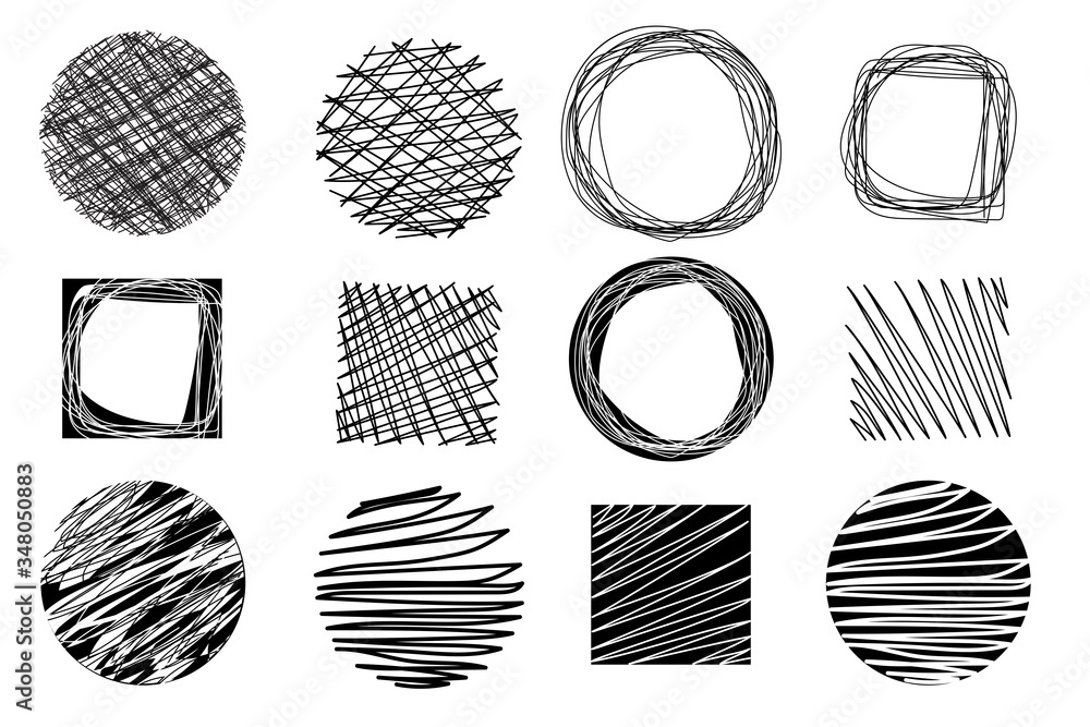 Vector image of circles drawn in pencil. Sketch of round doodles ...