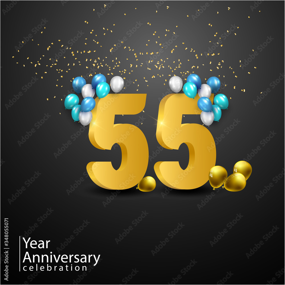55th anniversary background with 3D number and balloons illustration ...