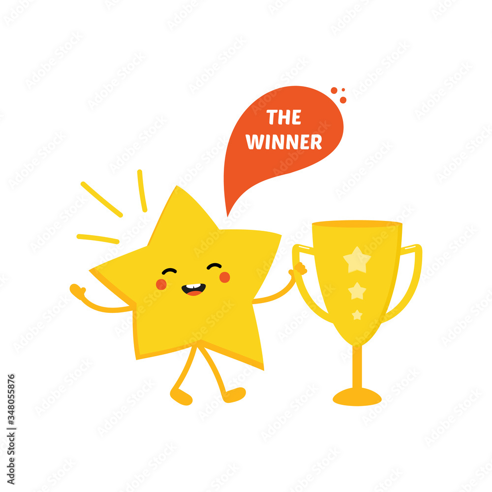Cartoon style vector shining star character celebrating triumph ...