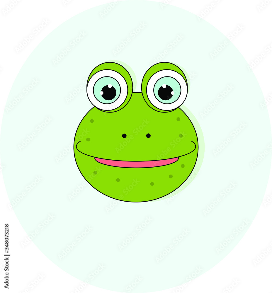 Vector illustration of smiling frog on light blue background ...