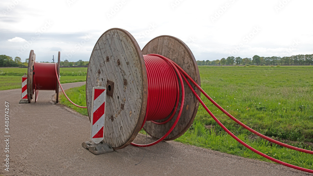 Huge roll of cable for underground cable installation Stock Photo ...