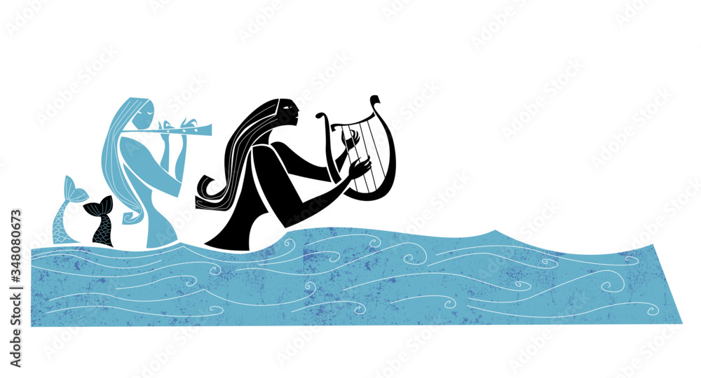 swimming mermaids, mermaid tale, sea siren, vector illustration Stock ...