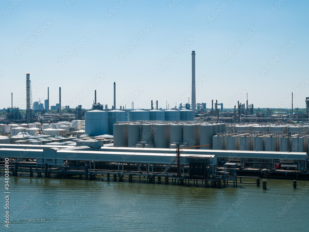 Rotterdam, Netherlands - May 07, 2020: view on the cargo port buildings ...