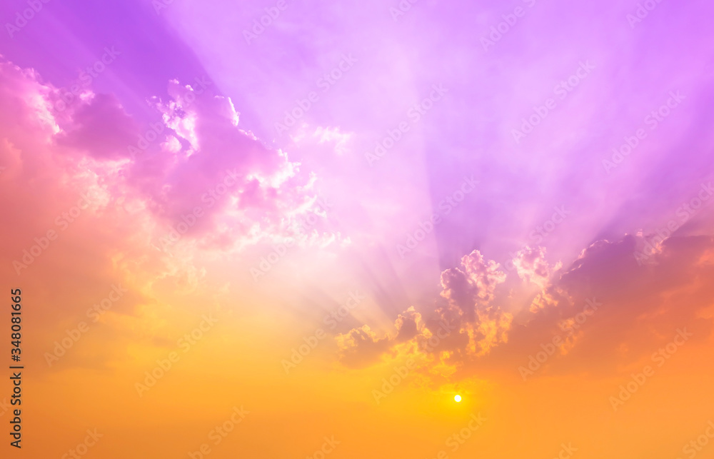 orange sunset light in purple sky with clouds,fantasy sky Stock Photo ...