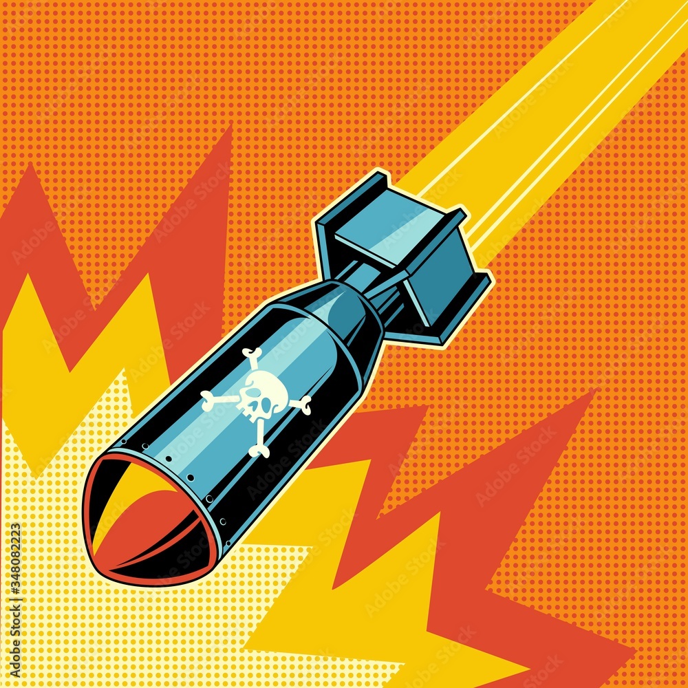 Bomb falling comic vector retro poster. Stock Vector | Adobe Stock