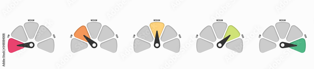 Radial scale from red to green with arrow hand pointer. Vector ...