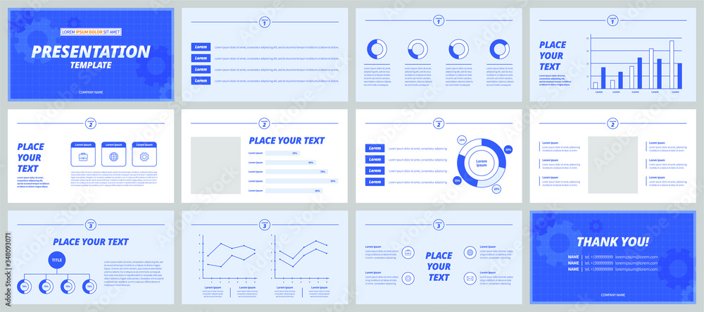 Blue presentation templates elements on a white background. Vector ...