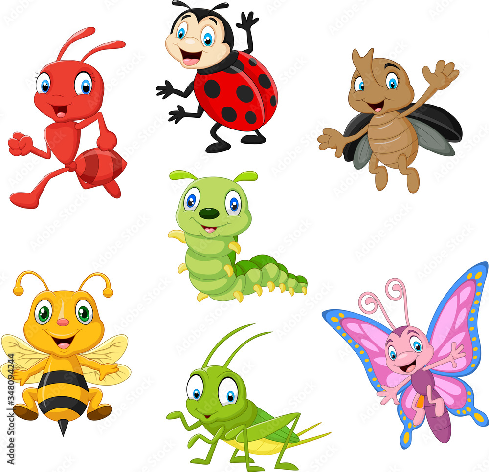 Cartoon funny insect collection set Stock Vector | Adobe Stock