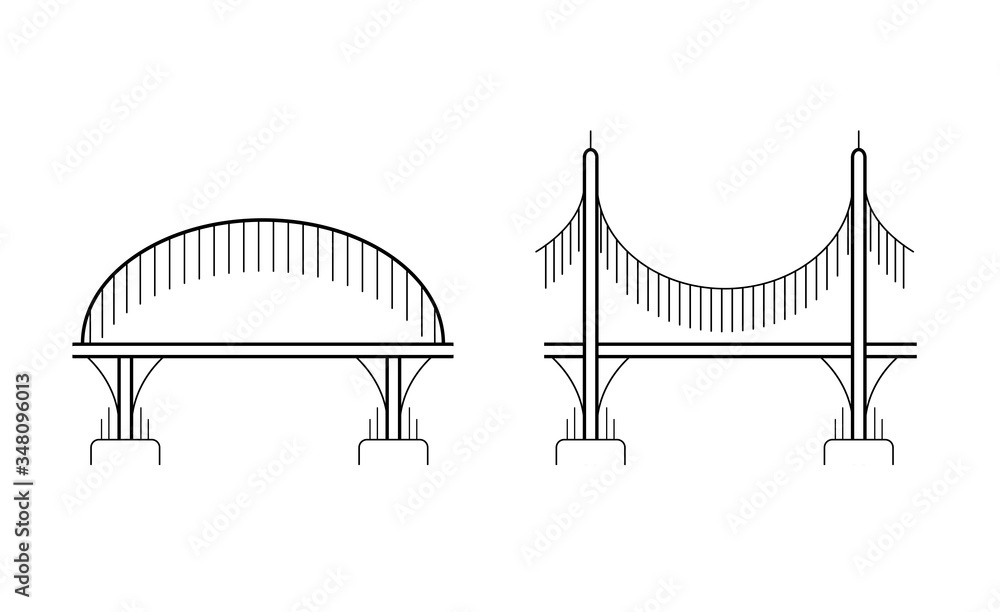 Set of various contour bridges on columns. City communications. The ...