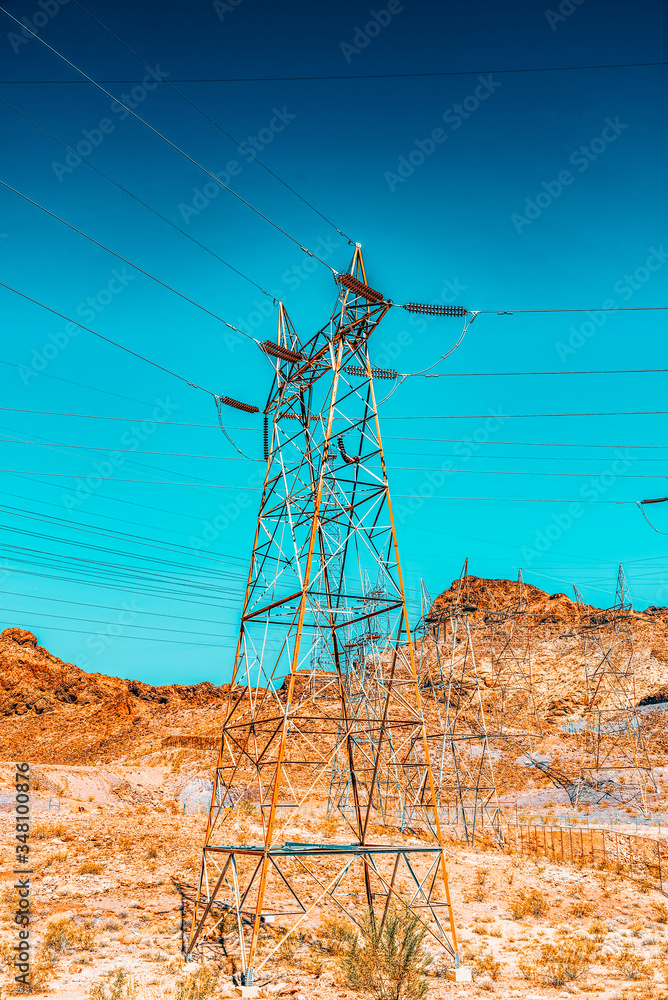 Substation and Power Transmission Lines in american desert. Stock Photo ...
