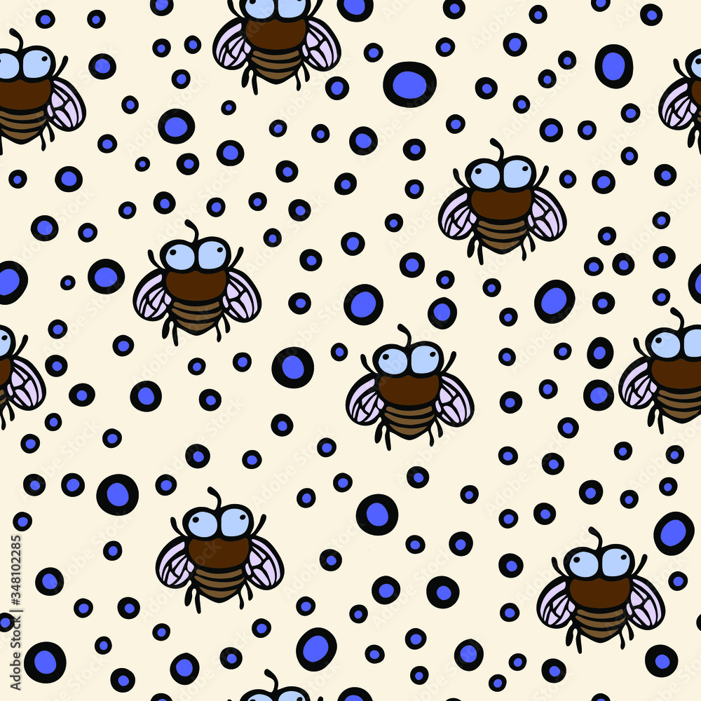 Vector seamless texture with insects. Background texture with flies ...