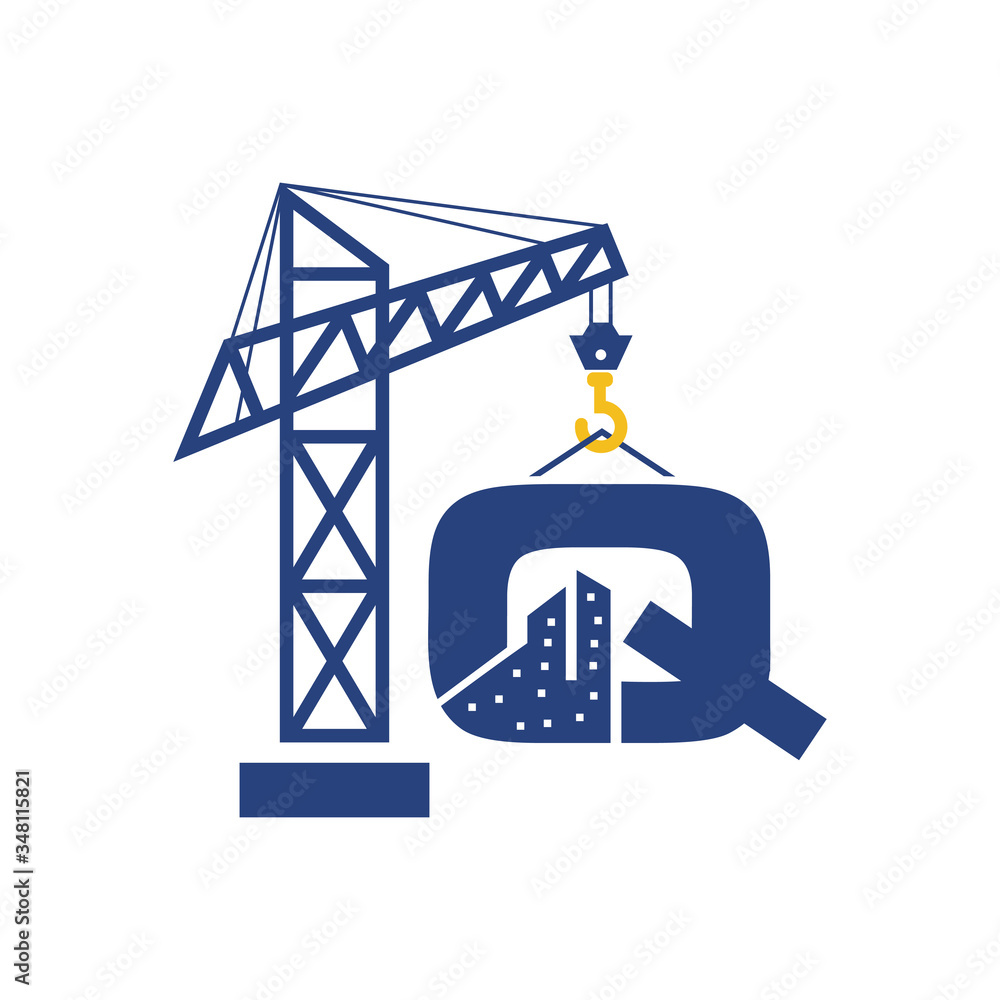 Initial Q Crane Building Real Estate Construction Logo Design. Stock ...